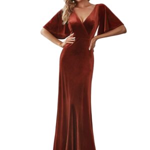 Ever-Pretty Women's Retro Evening Gown A Line V-Neck Wrap Velvet Long Formal Dresses Maroon US8