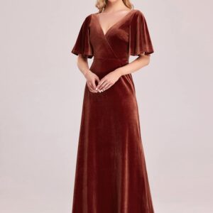 Ever-Pretty Women's Retro Evening Gown A Line V-Neck Wrap Velvet Long Formal Dresses Maroon US8