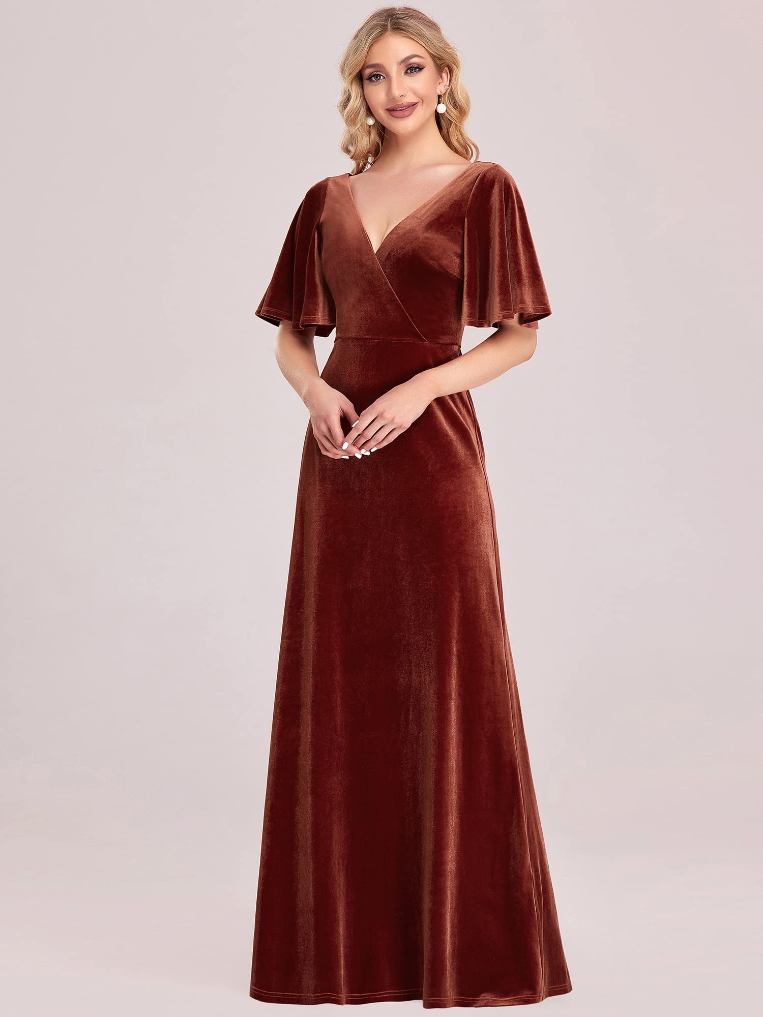 Ever-Pretty Women's Retro Evening Gown A Line V-Neck Wrap Velvet Long Formal Dresses Maroon US8