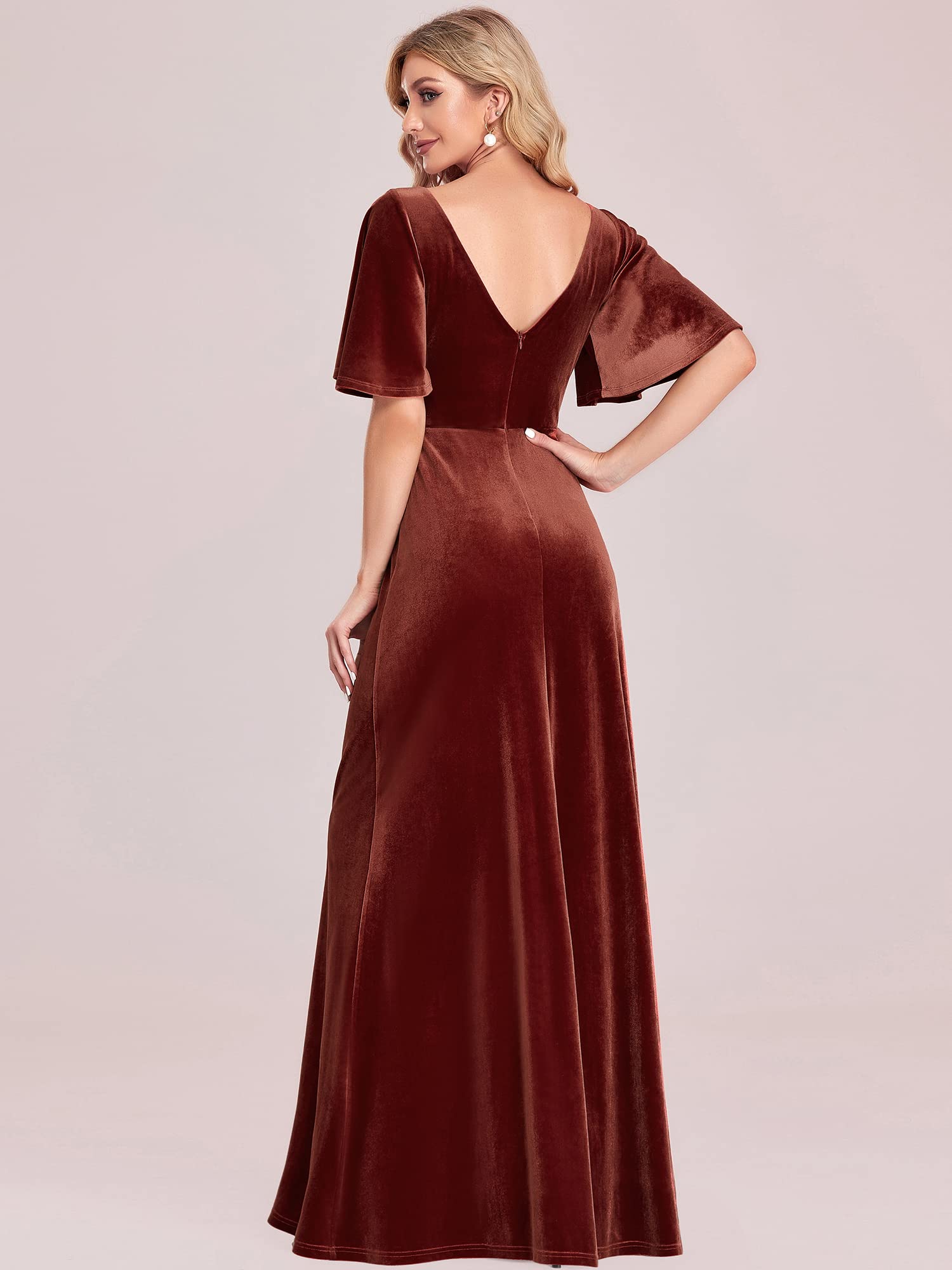 Ever-Pretty Women's Retro Evening Gown A Line V-Neck Wrap Velvet Long Formal Dresses Maroon US8