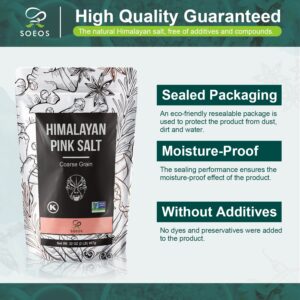 Soeos Himalayan Sea Salt, Coarse Grain, 32oz (2 Pound), Non-GMO Himalayan Pink Salt, Kosher Salt, Sea Salt for Grinder Refill