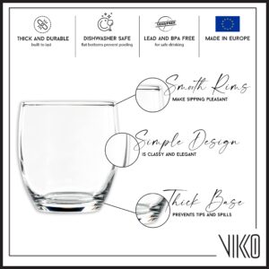 Vikko 8.3 Ounce Drinking Glasses | Thick and Durable Glass – For Water, Juice, Soda, or Wine – Dishwasher Safe – Set of Six Small Clear Glass Tumblers – 2.9” Diameter x 3.2” Tall