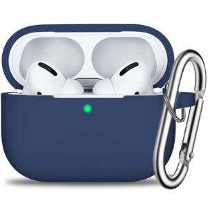 r-fun airpods pro case cover with keychain, full protective silicone airpods skin cover for women men with apple 2019 latest airpods pro case, front led visible-midnight blue