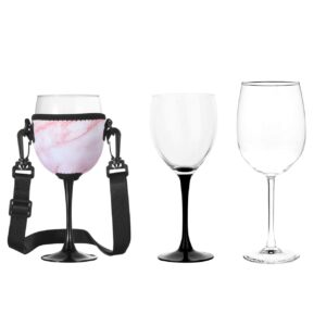 Beautyflier Wine Glass Insulator/Drink Holder/Neoprene Sleeve with Adjustable Neck Strap For Wine Walk (Marble Pink)