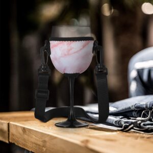 Beautyflier Wine Glass Insulator/Drink Holder/Neoprene Sleeve with Adjustable Neck Strap For Wine Walk (Marble Pink)