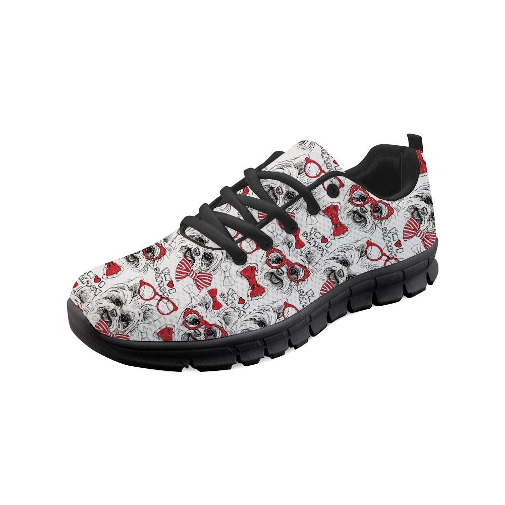 HUGS IDEA Outdoor Sports Running Jogging Lace-up Sneakers Stylish Yorkshire Terrier Printed Go Easy Walking Flats