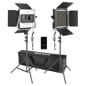 neewer 2 packs 660 led video light with app control, photography video lighting kit with light stands, dimmable 45w bi-color 3200k-5600k cri 97+ with diffuser/barndoor/bag for studio youtube shooting