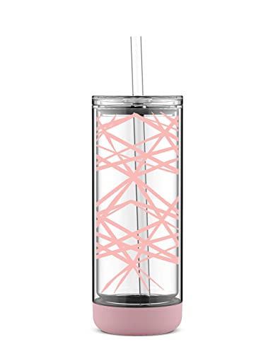 Ello Peak Double Wall Insulated Plastic Tumbler with Straw, 22 oz, Pink Satin Lasers