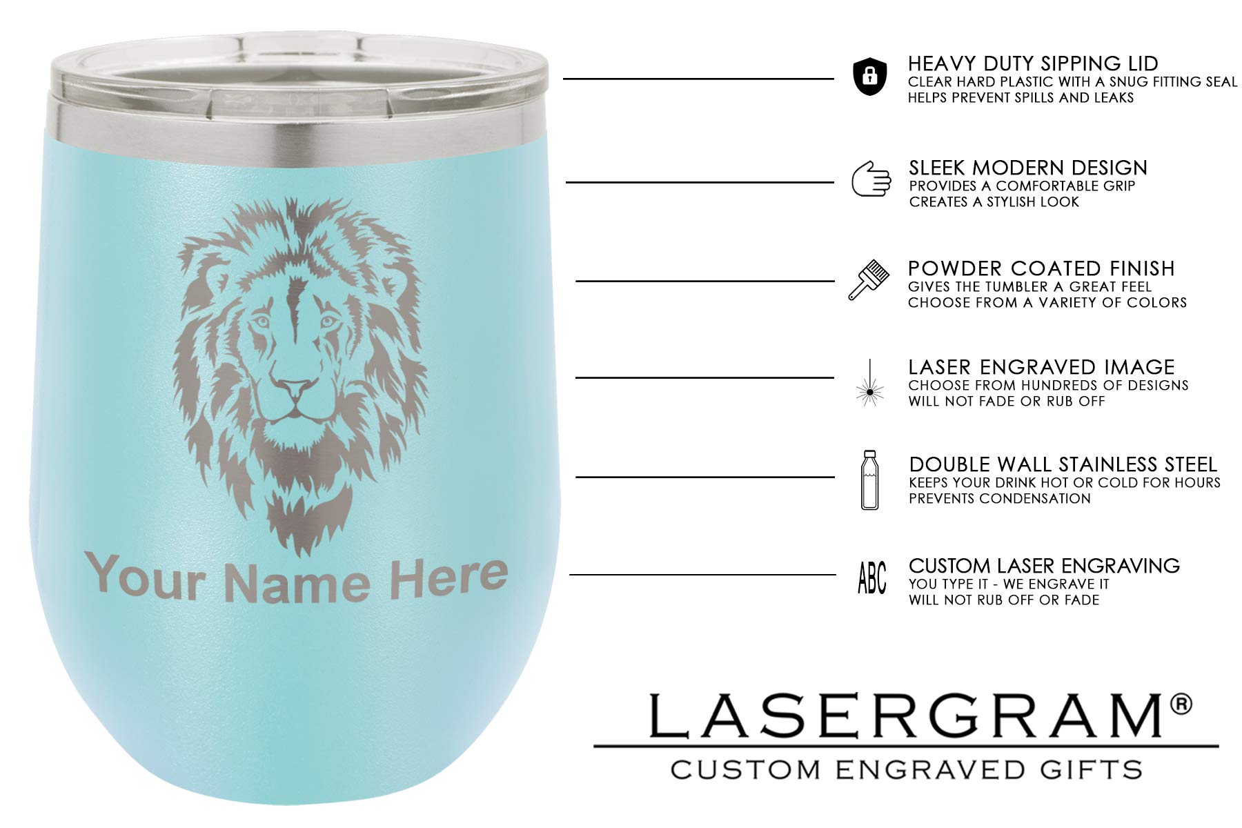 LaserGram Double Wall Stainless Steel Wine Glass Tumbler, Music Staff, Personalized Engraving Included (Light Blue)