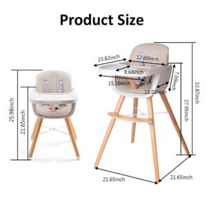 Foho Baby High Chair, Perfect 3 in 1 Convertible Wooden High Chair with Cushion, Removable Tray, and Adjustable Legs for Baby & Toddler (Beige)