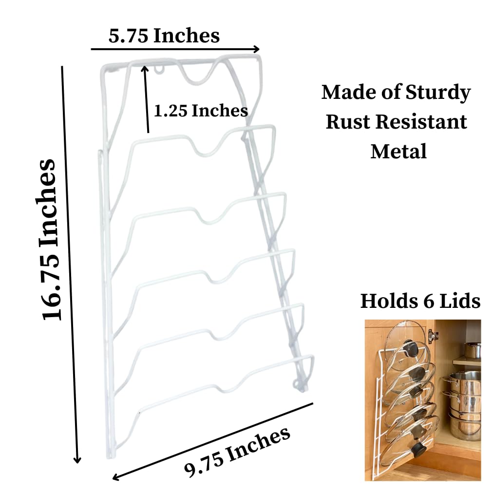 Evelots 6 Pot Lid Organizer for Cabinet or Pantry Wall - Cupboard Door Pots and Pans Organizer - Glass or Metal Pan Covers Cabinet Organizer - Rack Hanger Dividers - Set of 2