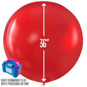 Prextex Red Giant Balloons - 8 Jumbo 36 Inch Red Balloons for Photo Shoot, Wedding, Baby Shower, Birthday Party and Event Decoration - Strong Latex Big Round Balloons - Helium Quality