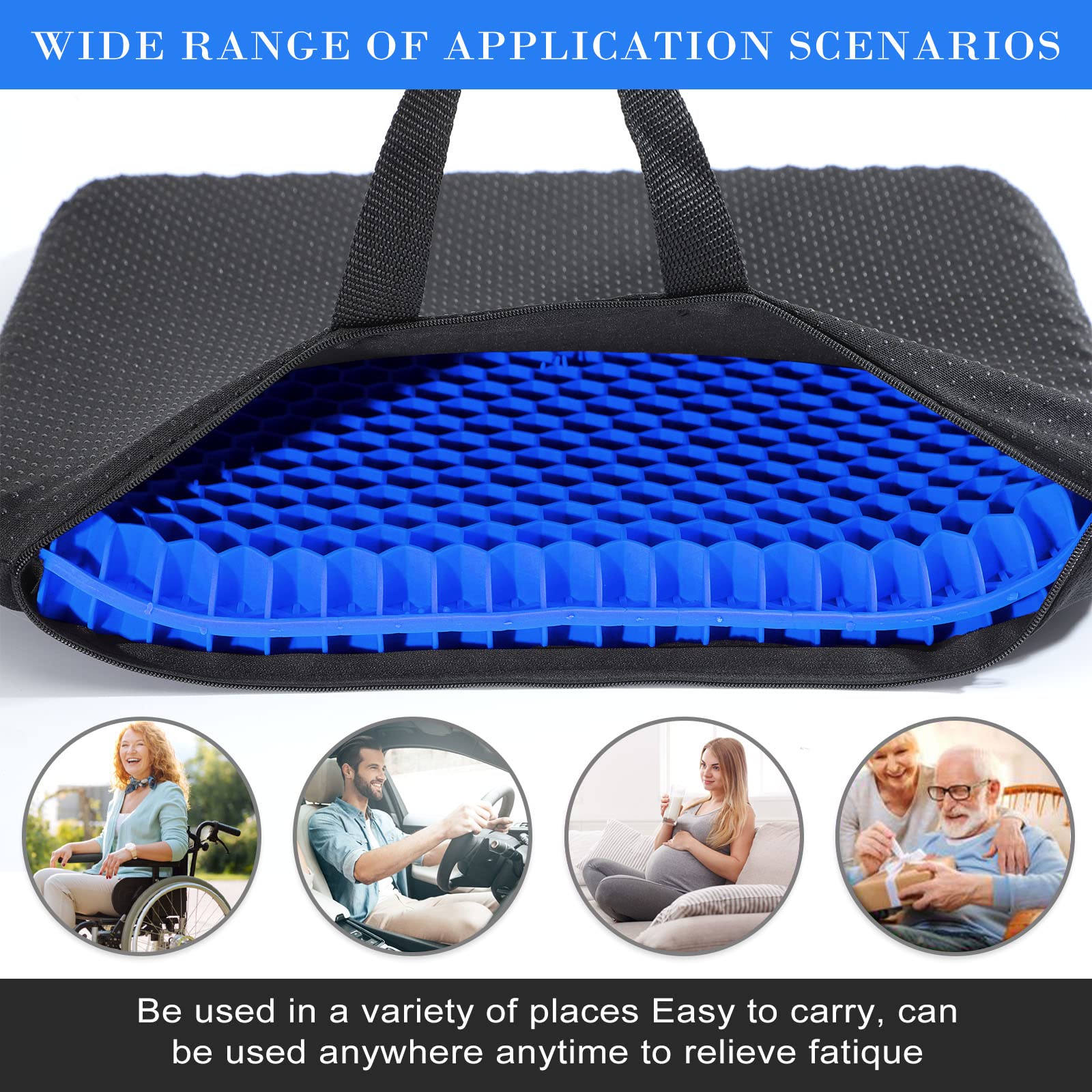 Gel Seat Cushion, Cooling seat Cushion Thick Big Breathable Honeycomb Design Absorbs Pressure Points Seat Cushion with Non-Slip Cover Gel Cushion for Office Chair Home Car seat Cushion for Wheelchair