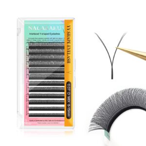 nagaraku yy eyelash extensions supplies y lash 0.07mm d curl mix tray 8-15mm premade 4d easy fan russian volume cluster faux mink matte 12 rows pre fanned wispies crisscross eye lashes