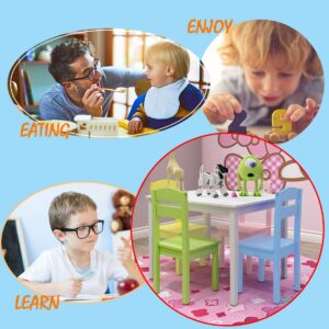 Nightcore Kids Wooden 4, Activity 2 to 6 Years, Toddler Game, Playroom Furniture, Picnic w/Chairs, Solid Wood 5 Piece Dining Table Set, White & Pastel