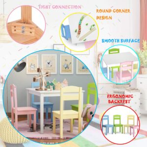 Nightcore Kids Wooden 4, Activity 2 to 6 Years, Toddler Game, Playroom Furniture, Picnic w/Chairs, Solid Wood 5 Piece Dining Table Set, White & Pastel