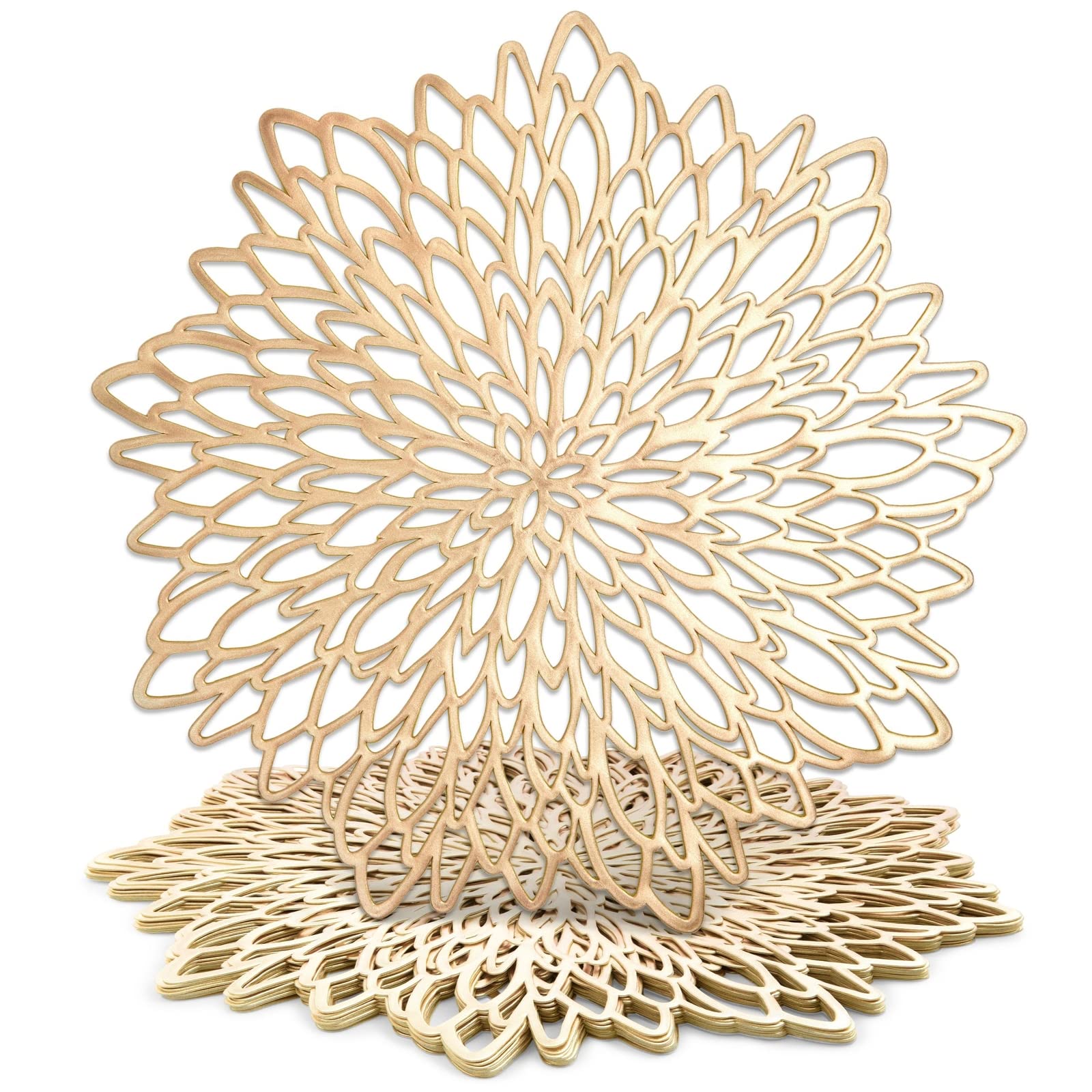 Juvale 10-Pack Gold Vinyl Placemats - Round Leaf Design Table Chargers for Fall Dining Table Settings (14.4 in)