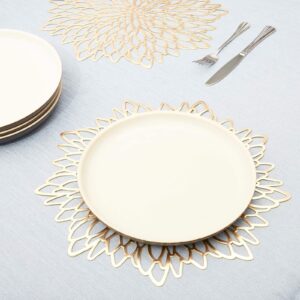 Juvale 10-Pack Gold Vinyl Placemats - Round Leaf Design Table Chargers for Fall Dining Table Settings (14.4 in)