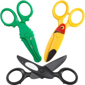 3 pieces toddler safety scissors in animal designs, kids preschool training scissors child plastic art craft scissors for paper-cut (dolphin, crocodile and toucan bird)