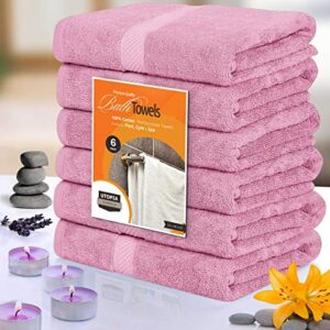 Utopia Towels 6 Pack Medium Bath Towel Set, 100% Ring Spun Cotton (24 x 48 Inches) Medium Lightweight and Highly Absorbent Quick Drying Towels, Premium Towels for Hotel, Spa and Bathroom (Pink)