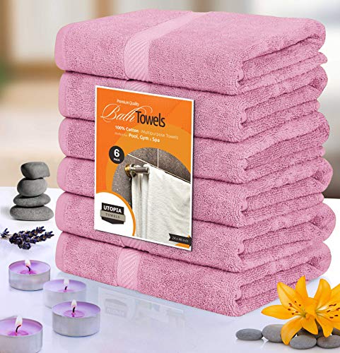 Utopia Towels 6 Pack Medium Bath Towel Set, 100% Ring Spun Cotton (24 x 48 Inches) Medium Lightweight and Highly Absorbent Quick Drying Towels, Premium Towels for Hotel, Spa and Bathroom (Pink)