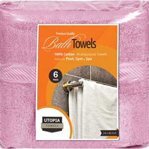 Utopia Towels 6 Pack Medium Bath Towel Set, 100% Ring Spun Cotton (24 x 48 Inches) Medium Lightweight and Highly Absorbent Quick Drying Towels, Premium Towels for Hotel, Spa and Bathroom (Pink)