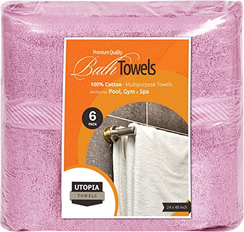 Utopia Towels 6 Pack Medium Bath Towel Set, 100% Ring Spun Cotton (24 x 48 Inches) Medium Lightweight and Highly Absorbent Quick Drying Towels, Premium Towels for Hotel, Spa and Bathroom (Pink)