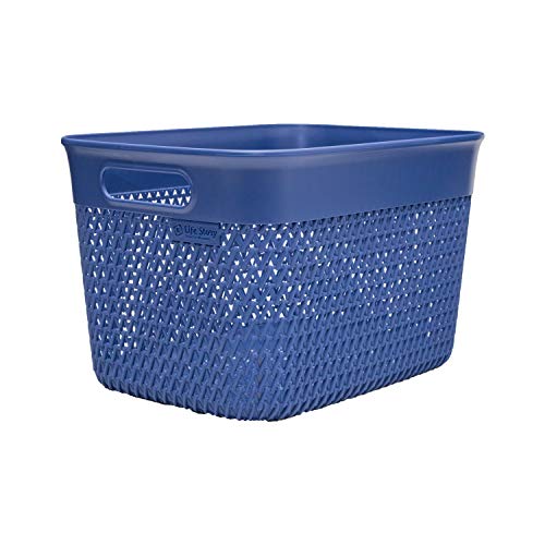 Life Story Lightweight Heavy Duty Storage Woven Trendy Basket 10 Quarts w/Built-in Handles, Blue