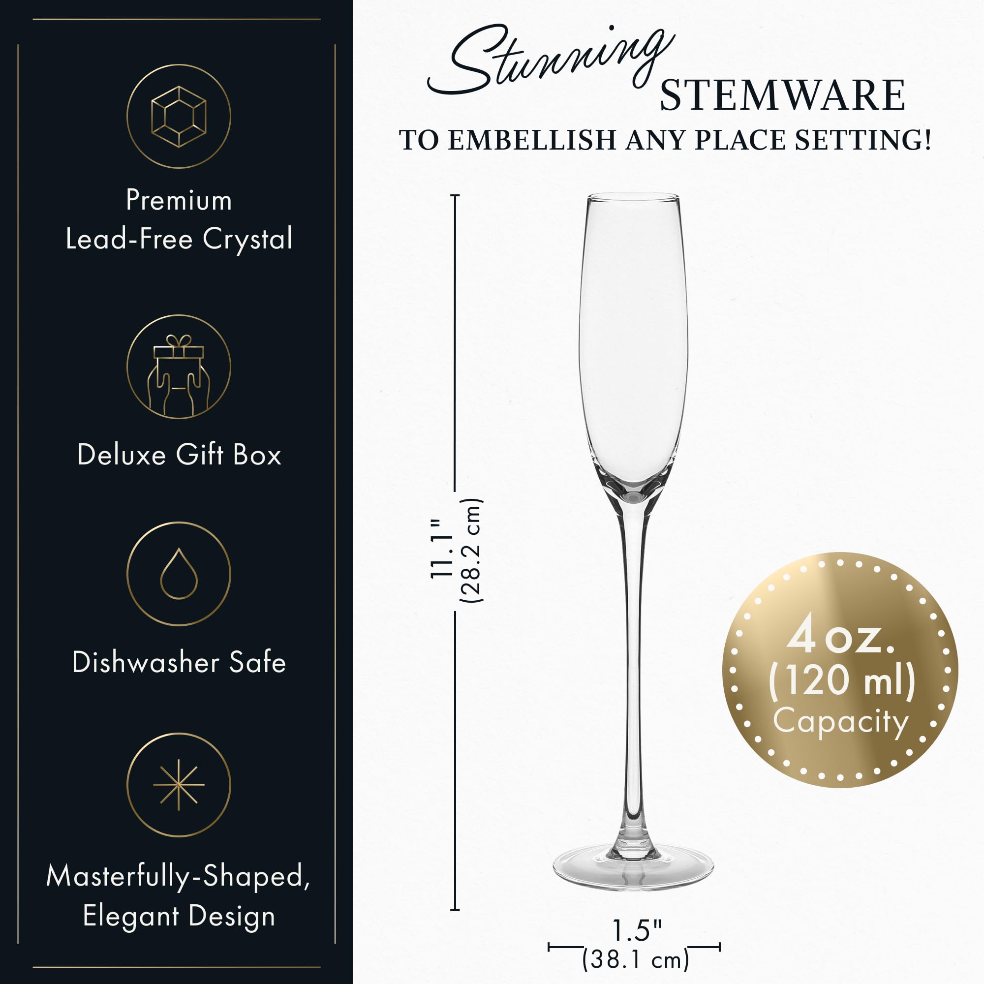 ELIXIR GLASSWARE Crystal Champagne Flutes – Elegant Champagne Glasses, Hand Blown – Set of 2 Modern Champagne Flutes – Gift for Wedding, Anniversary, Christmas – 5oz, Clear