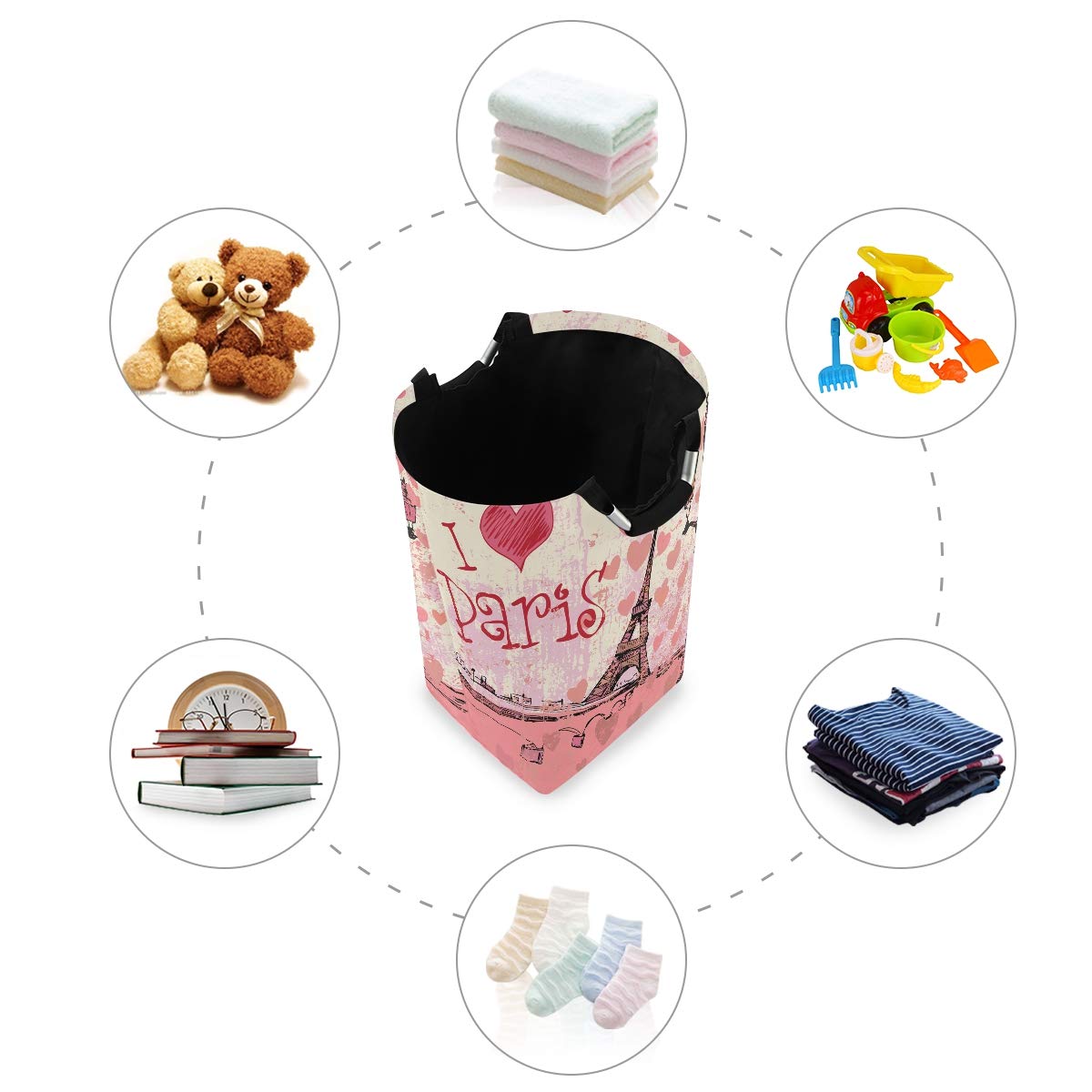 Collapsible Laundry Basket Handle Love Paris Portable Foldable Laundry Hamper Organizer Cloth Hamper for Family