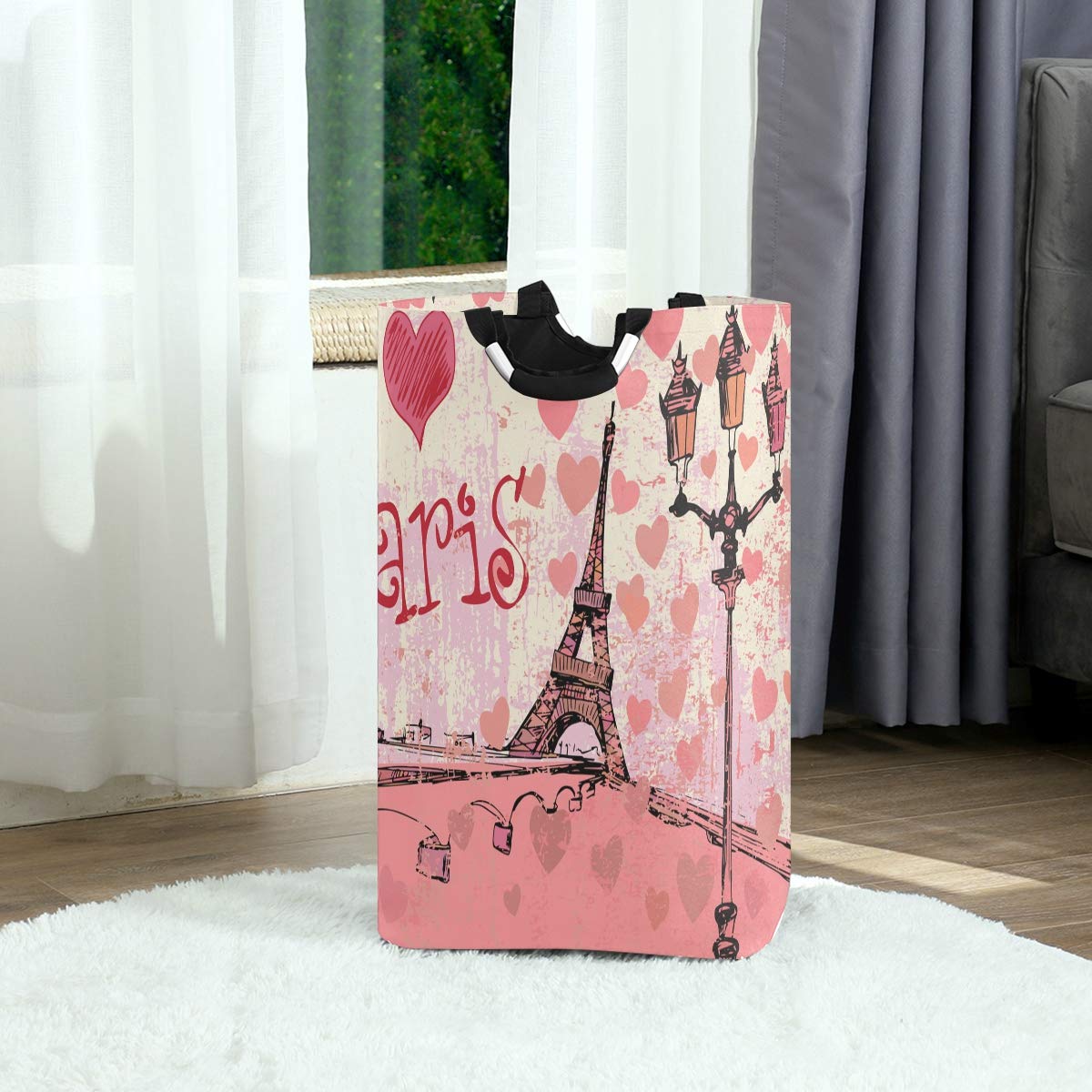 Collapsible Laundry Basket Handle Love Paris Portable Foldable Laundry Hamper Organizer Cloth Hamper for Family