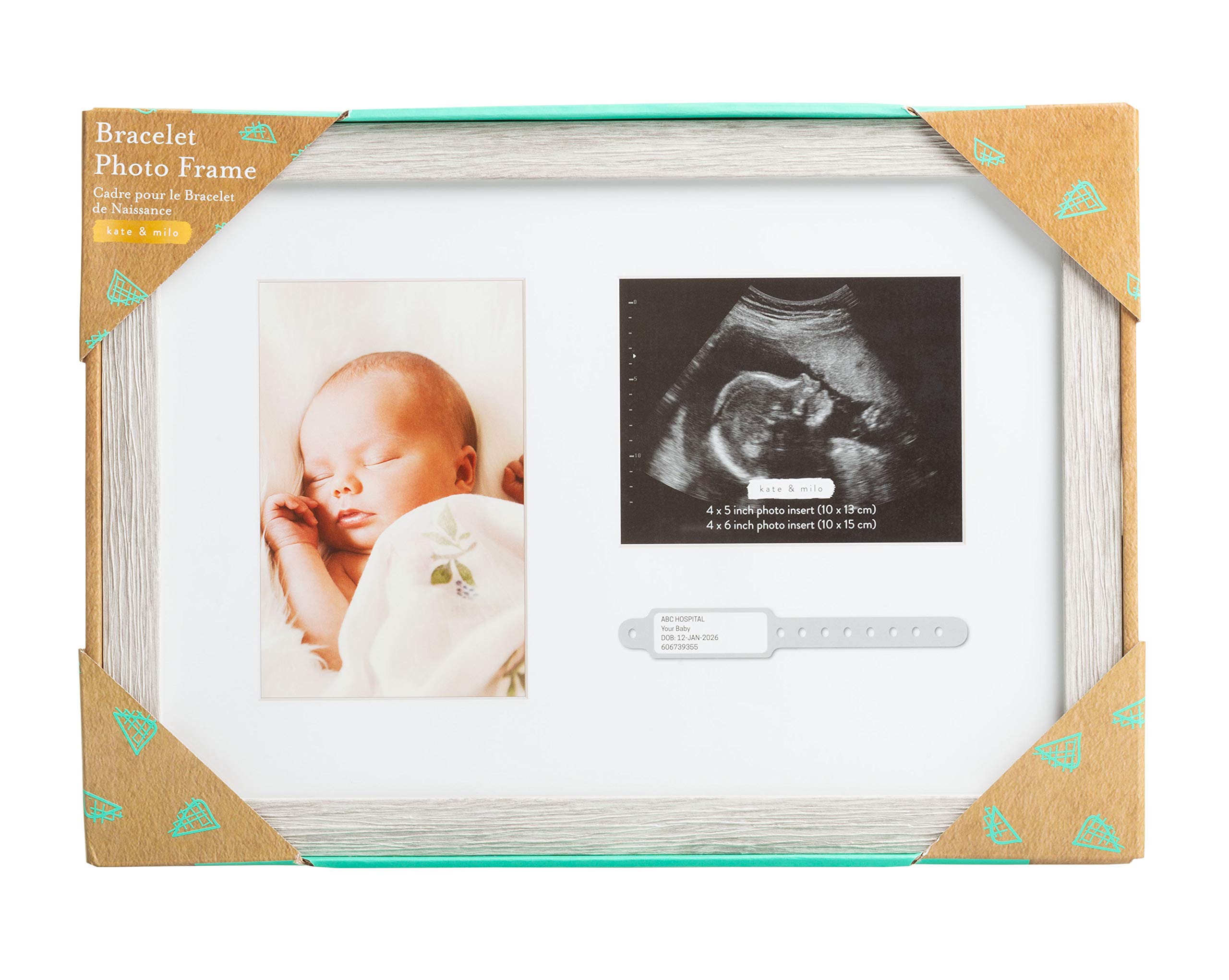 Kate & Milo Rustic Bracelet ID and Sonogram Frame, Rustic Pregnancy Keepsake Picture Frame, Gender-Neutral Nursery Décor