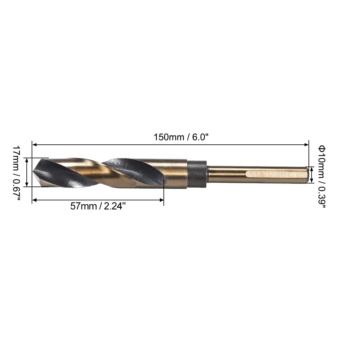 uxcell Reduced Shank Twist Drill Bits 17mm High Speed Steel 4341 with 10mm (3/8") Shank for Stainless Steel Alloy Metal Plastic Wood