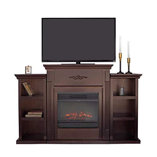 XtremepowerUS Barton Mantel TV Stand Electric Fireplace Insert Heater 3D with Log, Remote Control, Espresso