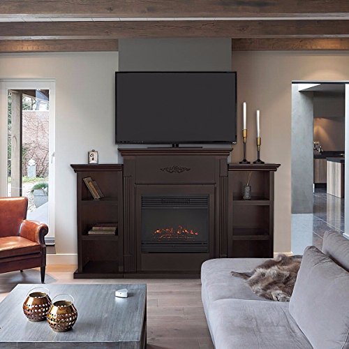 XtremepowerUS Barton Mantel TV Stand Electric Fireplace Insert Heater 3D with Log, Remote Control, Espresso