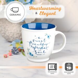 Christian Art Gifts Ceramic Coffee/Tea Mug 14 oz Blue Floral Friendship Mug | A Sweet Friendship Refreshes The Soul Proverbs 27:9 Encouraging Friendship Mug for Women Microwave/Dishwasher Safe