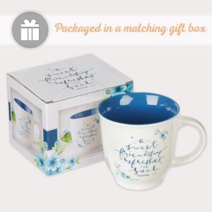 Christian Art Gifts Ceramic Coffee/Tea Mug 14 oz Blue Floral Friendship Mug | A Sweet Friendship Refreshes The Soul Proverbs 27:9 Encouraging Friendship Mug for Women Microwave/Dishwasher Safe