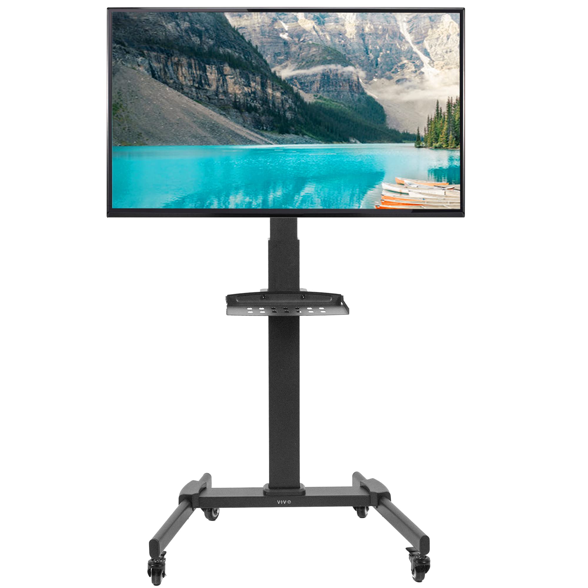 VIVO Mobile TV Cart for 32 to 70 inch Screens up to 77 lbs, LCD LED OLED 4K Smart Flat and Curved Panels, Rolling Stand, Laptop DVD Shelf, Locking Wheels, Max VESA 400x400, Black, STAND-TV05L