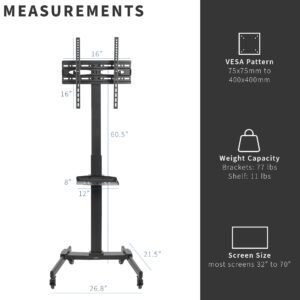 VIVO Mobile TV Cart for 32 to 70 inch Screens up to 77 lbs, LCD LED OLED 4K Smart Flat and Curved Panels, Rolling Stand, Laptop DVD Shelf, Locking Wheels, Max VESA 400x400, Black, STAND-TV05L