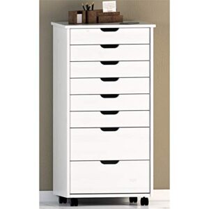 Linon Callie Multipurpose Eight Drawer Dresser Wood Rolling File Cabinet Storage Cart with Casters in White Wash