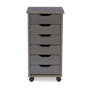 Linon Callie Multipurpose Eight Drawer Dresser Wood Rolling File Cabinet Storage Cart in Gray