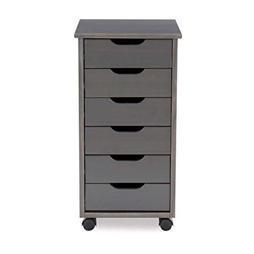 Linon Callie Multipurpose Eight Drawer Dresser Wood Rolling File Cabinet Storage Cart in Gray