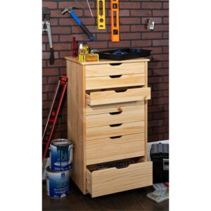 Linon Callie Multpurpose Eight Drawer Dresser Wood Rolling File Cabinet Storage Cart in Natural