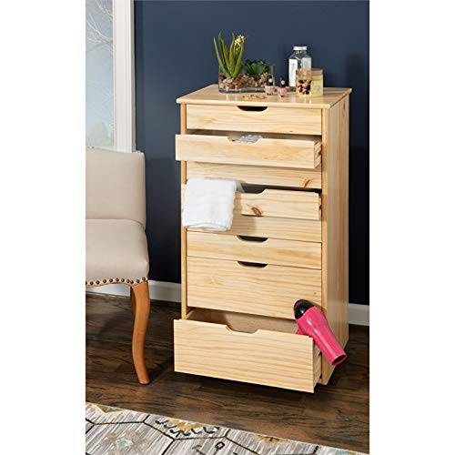 Linon Callie Multpurpose Eight Drawer Dresser Wood Rolling File Cabinet Storage Cart in Natural