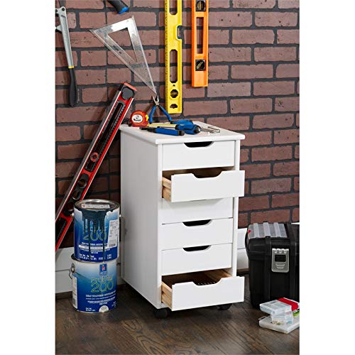 Linon Callie Multipurpose Six Drawer Wide Wood Rolling Storage Cart with Casters in White Wash