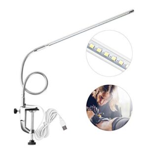 Sonew Desk Lamp, USB Tattoo Beauty Lamp with Clamp Adjustable LED Table Lamps for Manicure Reading Eyelash Extension Eyebrow Tattoo Manicure - 8w, 48pcs Lamp Bead(Silver)