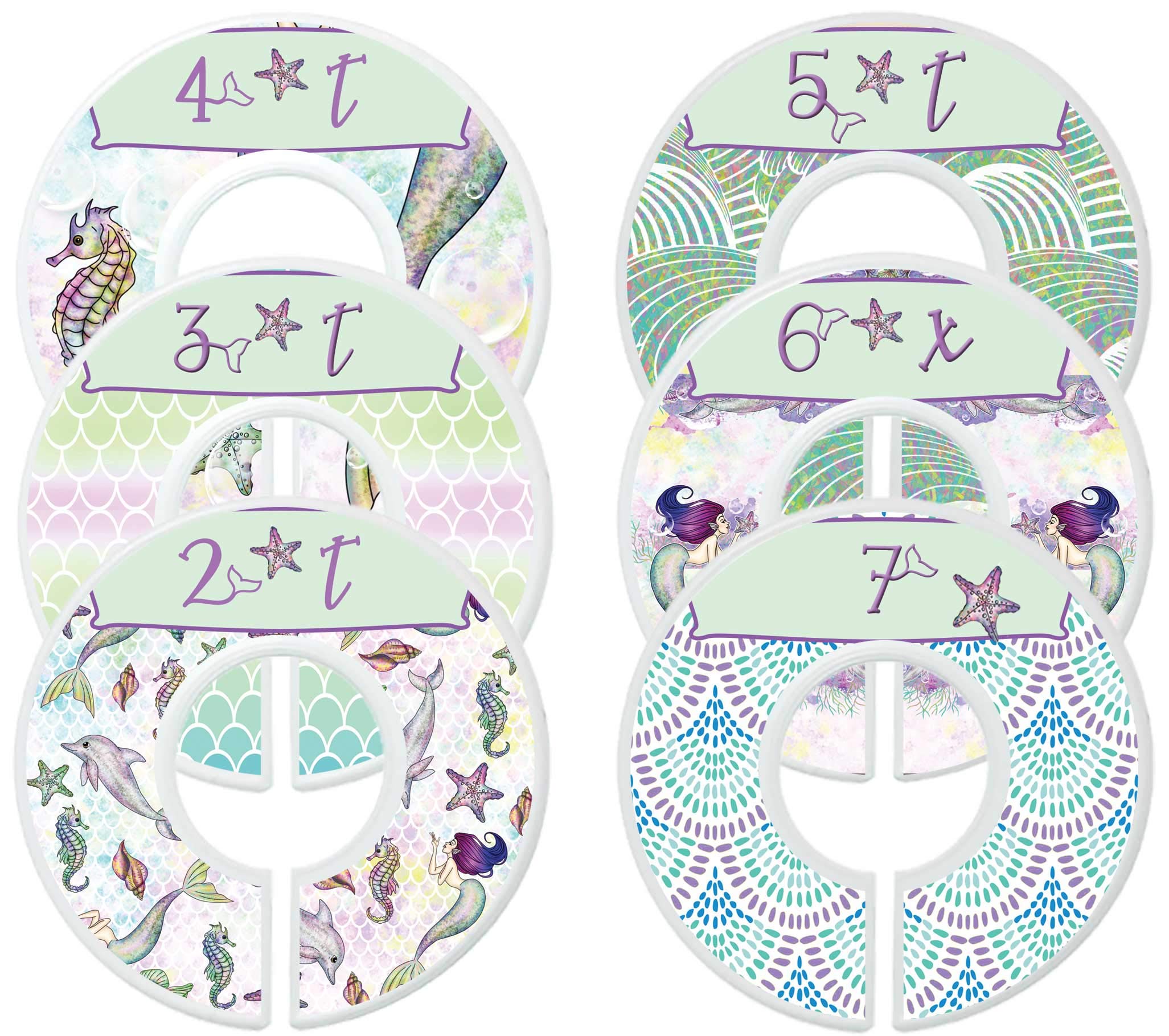 Mumsy Goose Nursery Closet Dividers Closet Organizers Baby Girl Clothes Dividers Mermaid (Sizes 2T - 7 (6 Rings))