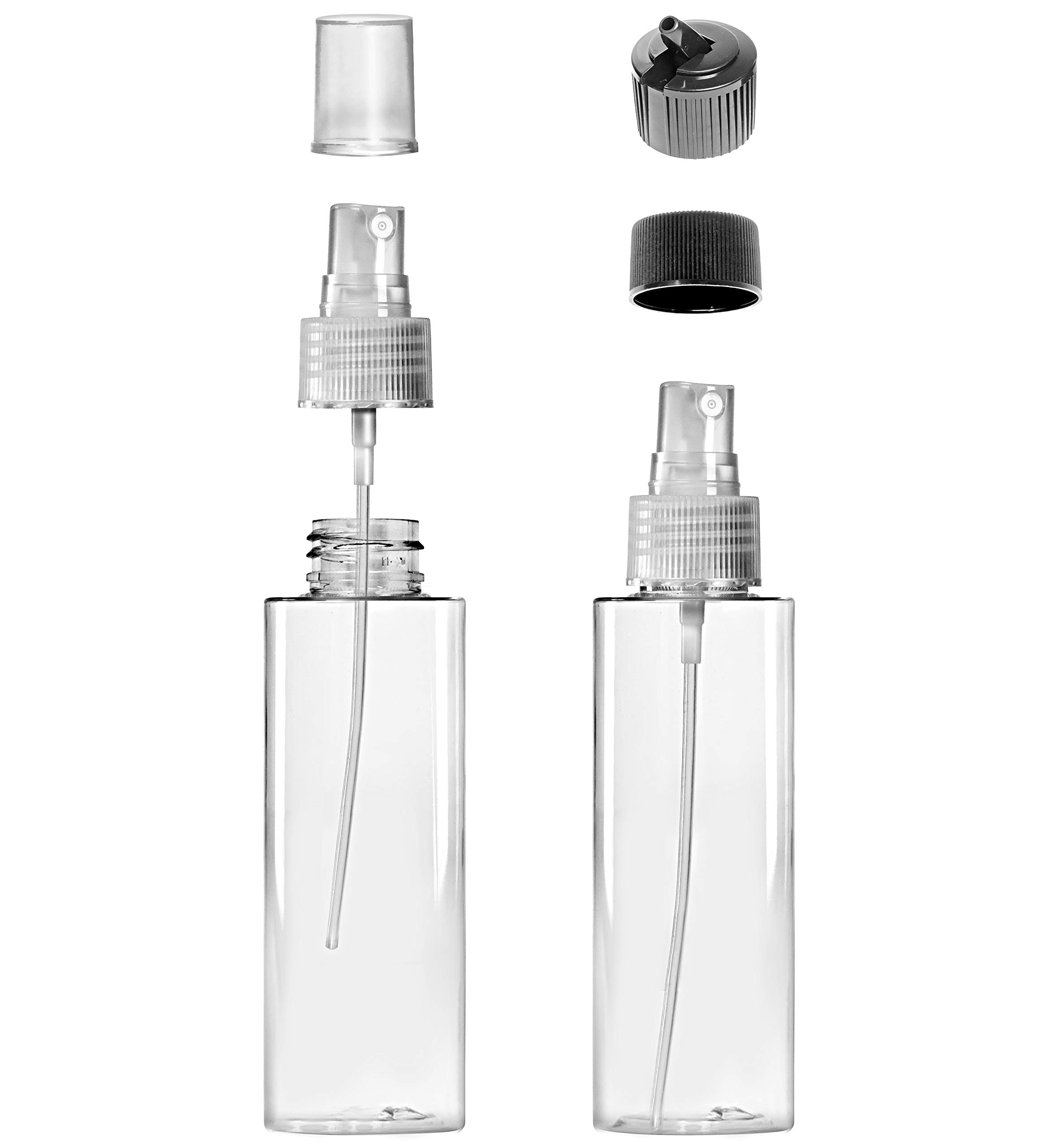 VViViD Empty Clear Plastic BPA-Free 4 Ounce Spray Bottles w/Twist Cap, Mist Spray Cap & Flip Spout Cap (2 pack)