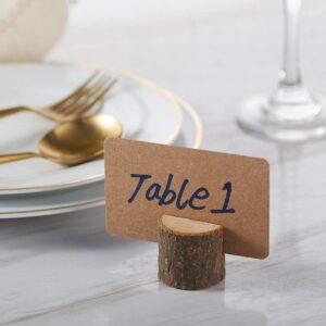 Toncoo Wood Place Card Holders, 30Pcs Premium Rustic Table Number Holders and 40Pcs Kraft Table Place Cards, Wood Photo Holders, Ideal for Wedding Party Table Name and More