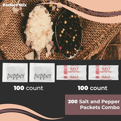 Perfect Stix - Salt and Pepper Packets-200 Salt and Pepper Packets Combo -100 of Each (200 Total Packets)